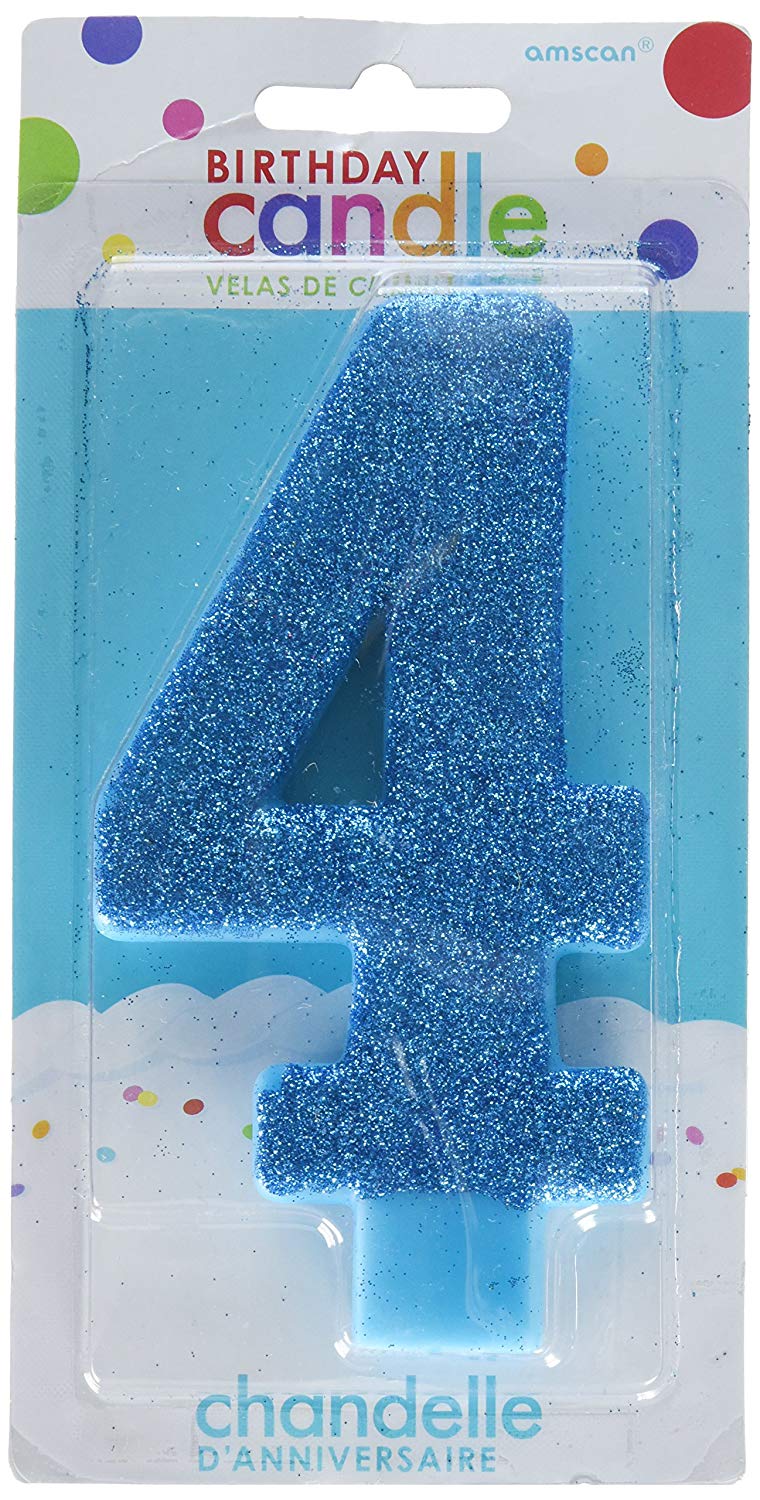 Amscan International 170355 Glitter Number 4 Candle, Caribbean Blue ...