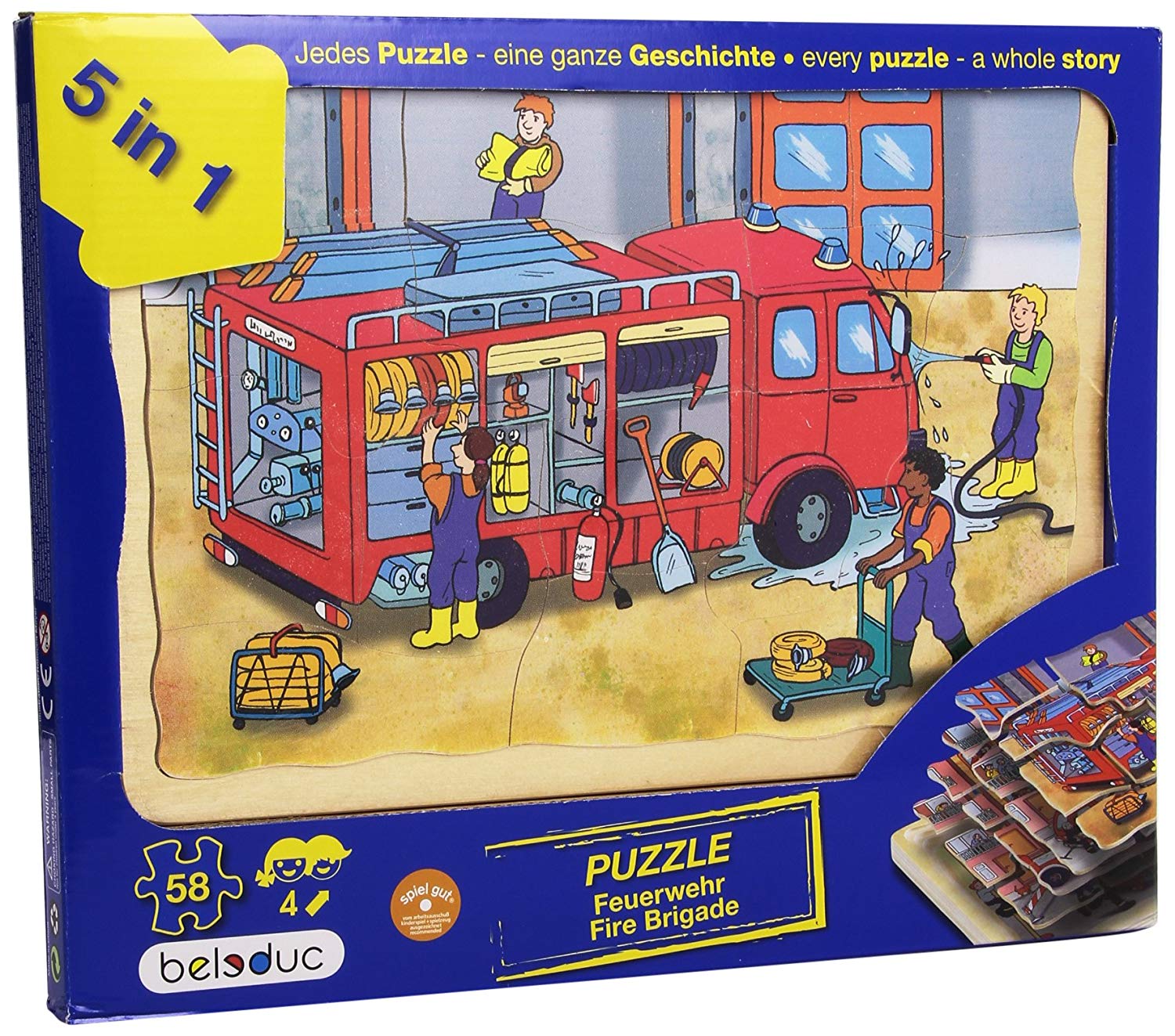 Beleduc – 17035 – Wooden Stacking Puzzle – Fire Brigade – 58 Pieces ...