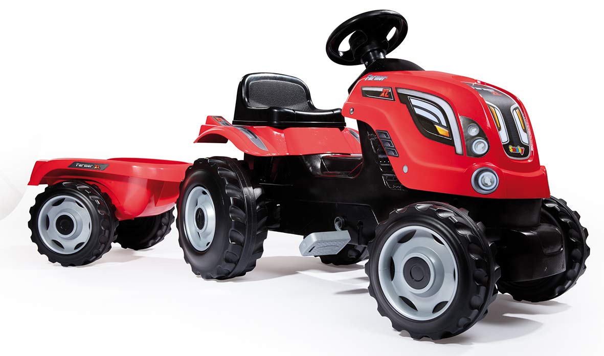 Smoby Red Claas Pedal Ride on Tractor and Trailer, Openable Bonnet and ...
