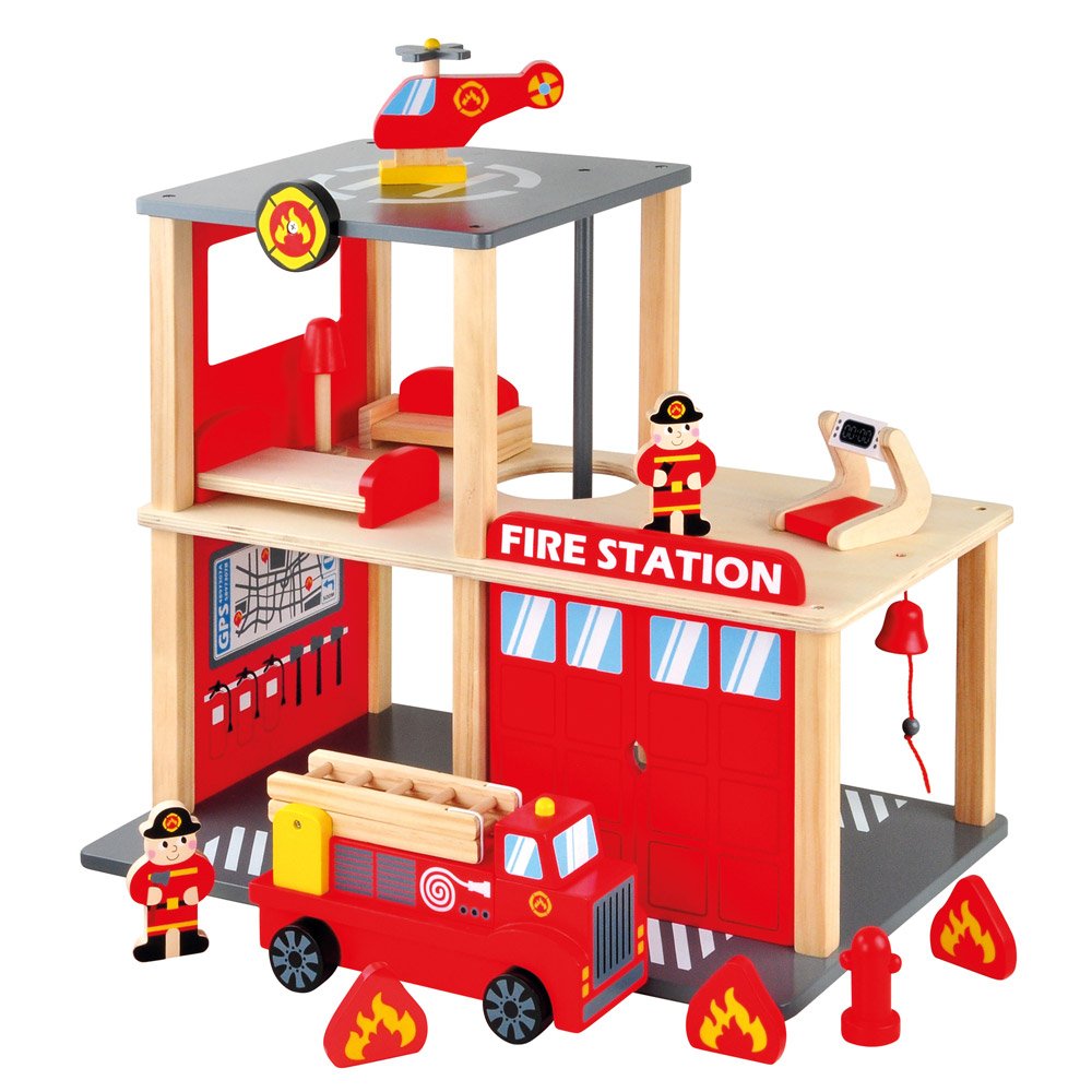 Bino 1 Wooden Fire Station Playset, Colourful, 13 Pieces. A Fireman ...