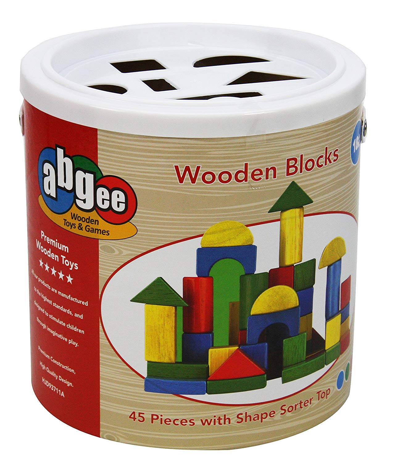A B Gee HJD93711A 45 Piece Wooden Block in Tub with Sorter Lid – TopToy
