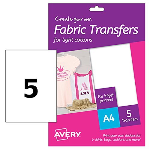 Avery MD1001 A4 Printable Fabric Transfers for Light Cottons, Inkjet ...