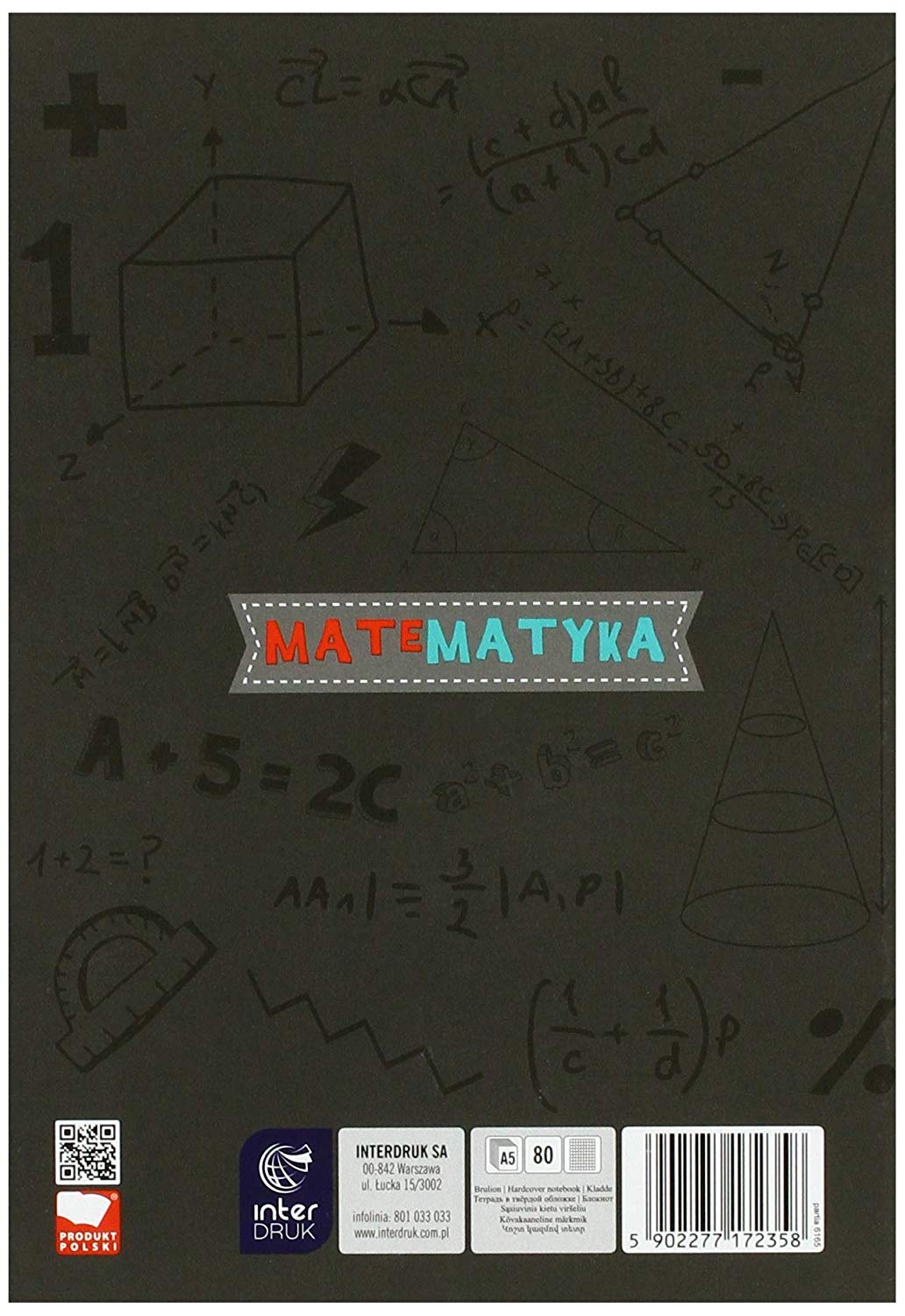 Interdruk BRA5MAT Hardcover Notebook A5 80# Maths, Multi-Color – TopToy