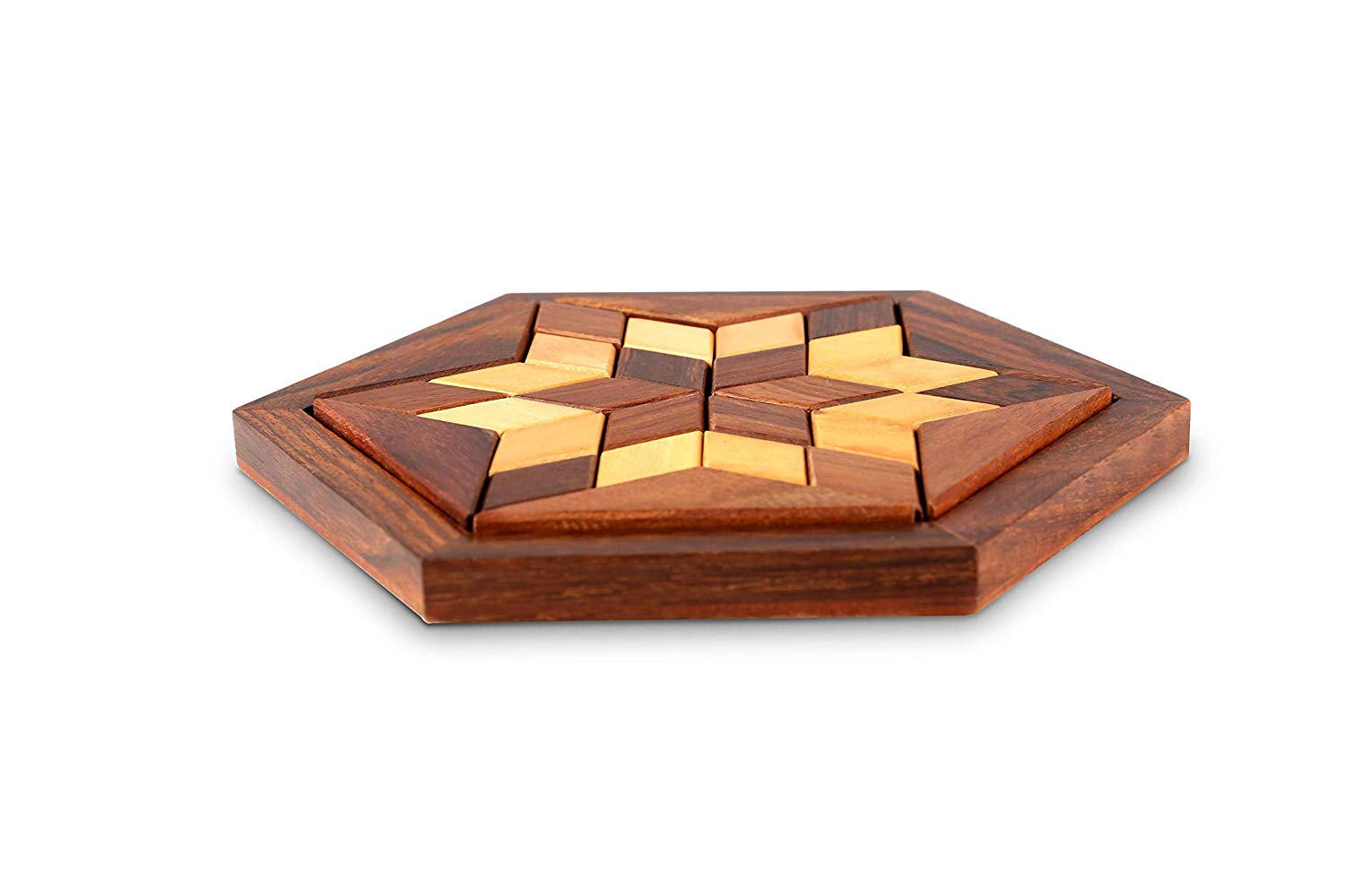 Penguin Home Hexagonal Wood Tangram Puzzle Game 6-inch, Natural, Wooden ...