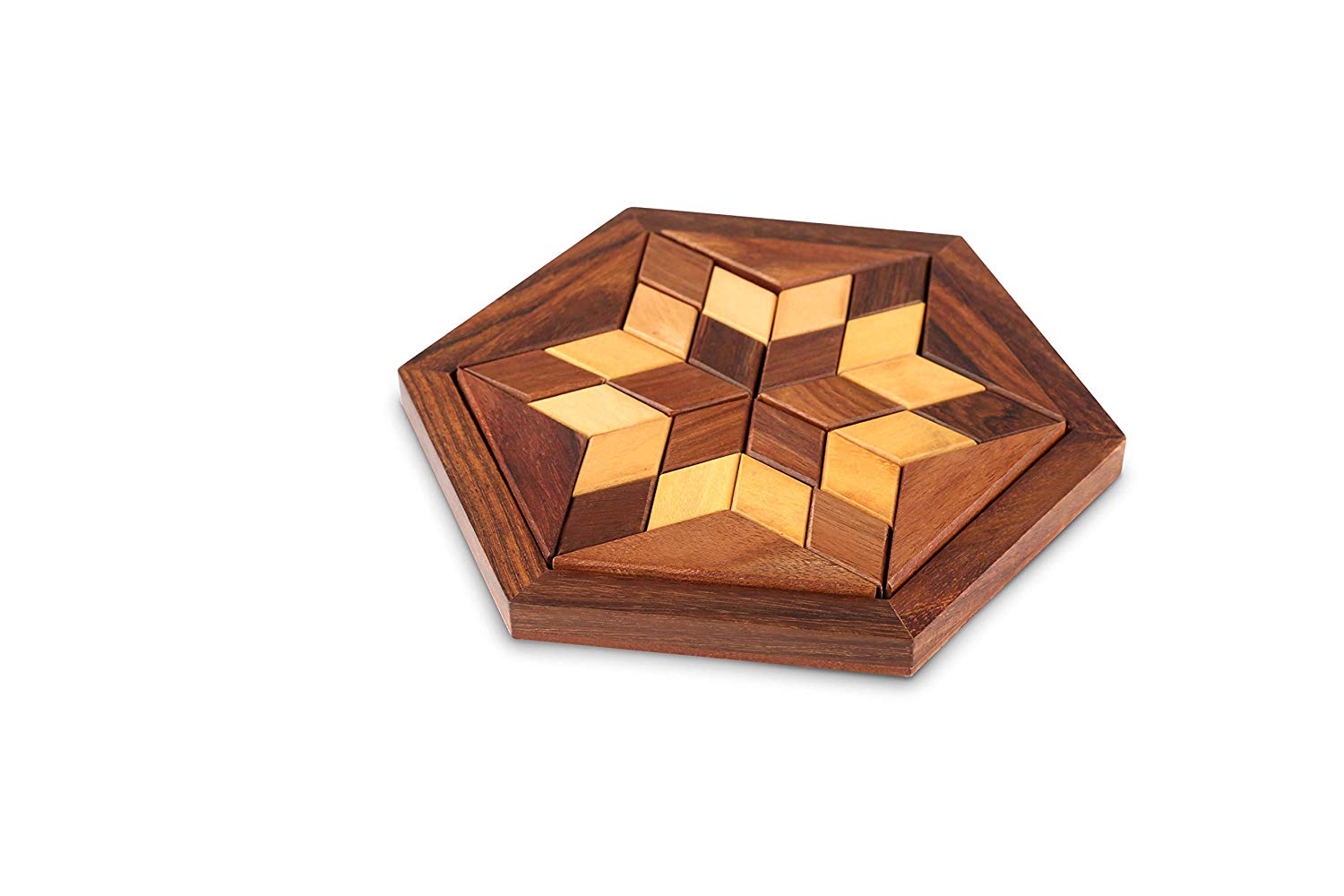 Penguin Home Hexagonal Wood Tangram Puzzle Game 6-inch, Natural, Wooden ...