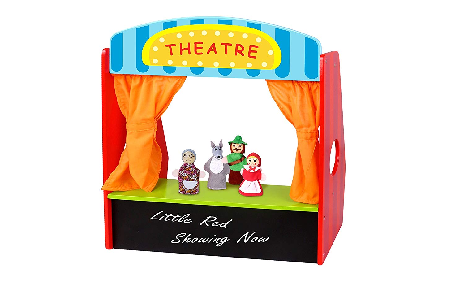 Puppet Theatre Toy for Kids, Wooden Tabletop Theatre with 4 Little Red ...