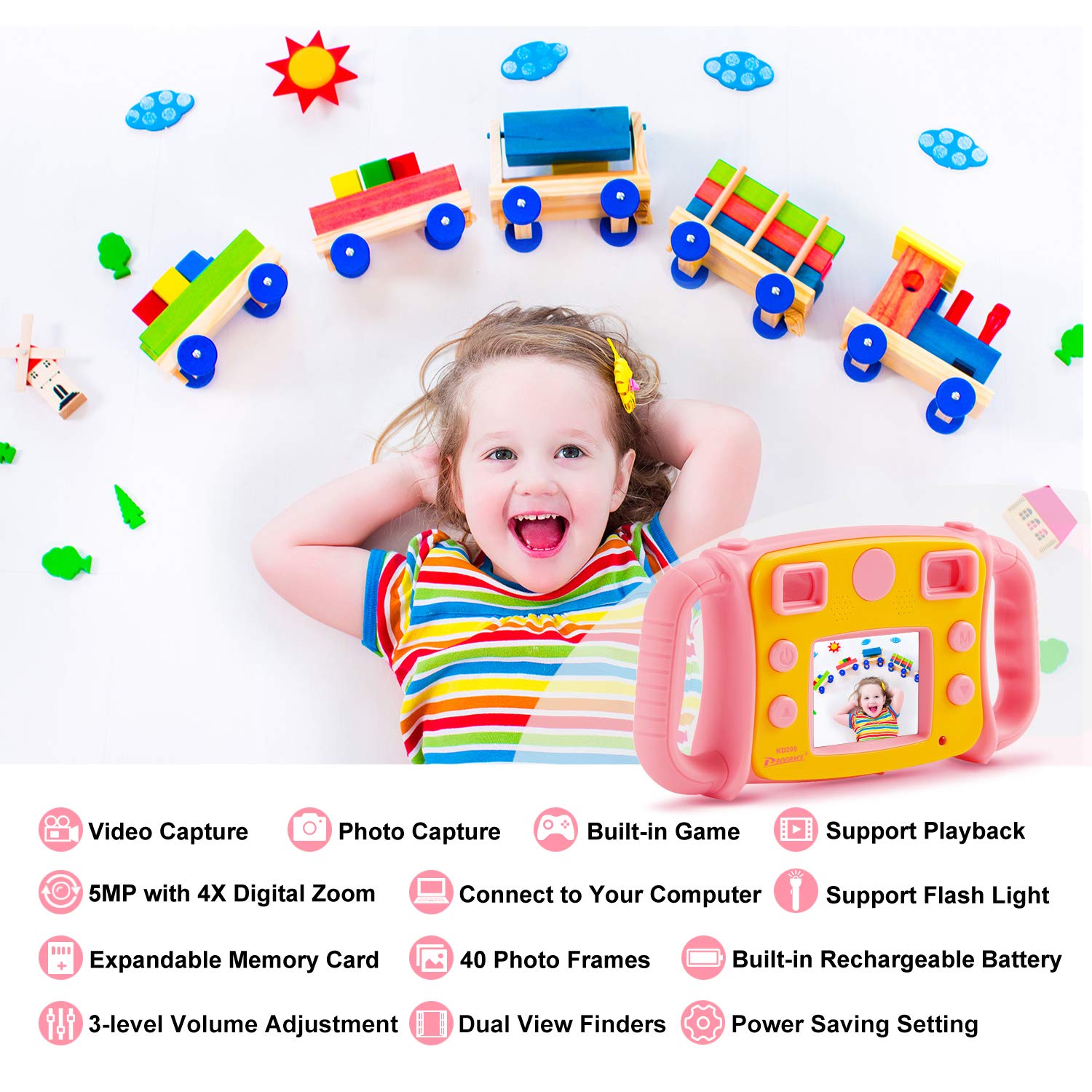 DROGRACE 1080P HD Kids Digital Photo/Video Camera with 4X Zoom, Flash ...