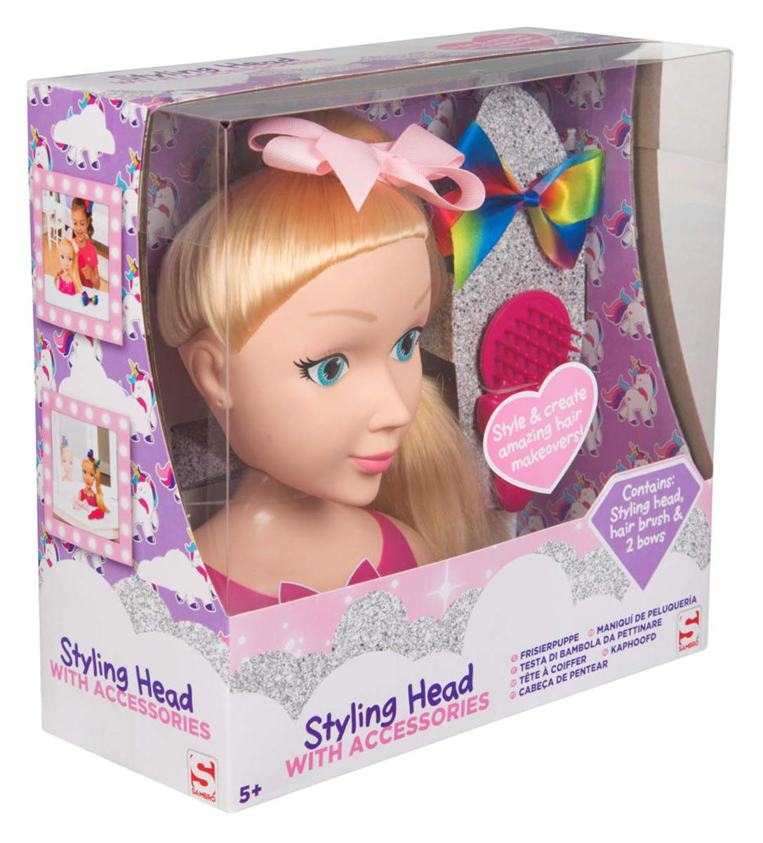 Sambro Styling Hair Dressing Head Complete with Colourful Bows & Hair ...
