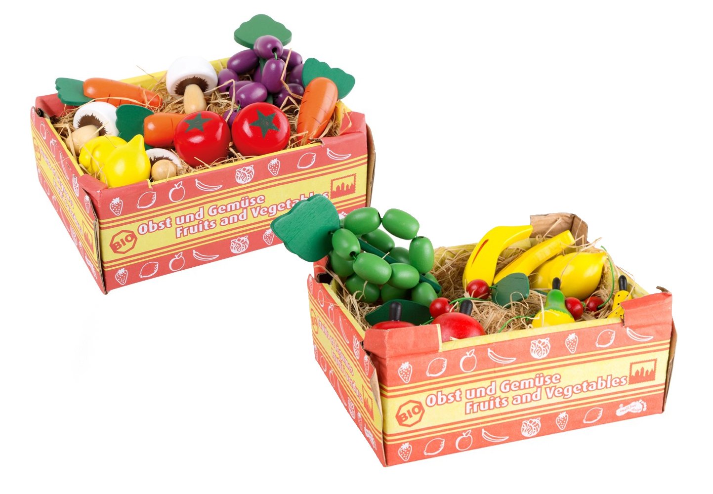 small foot 9843 play boxes with wooden fruit and vegetables, suitable ...