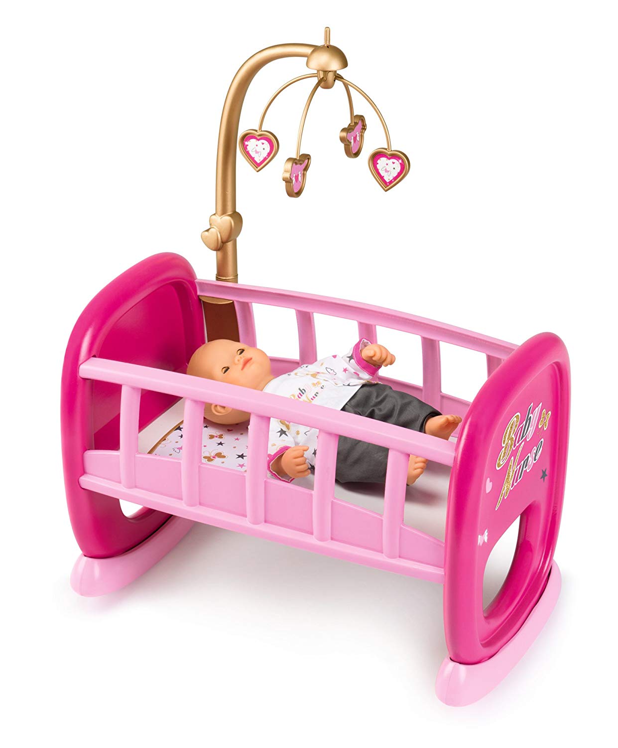 Smoby 220328 Baby Nurse Doll Cradle with Mobile Pink – TopToy