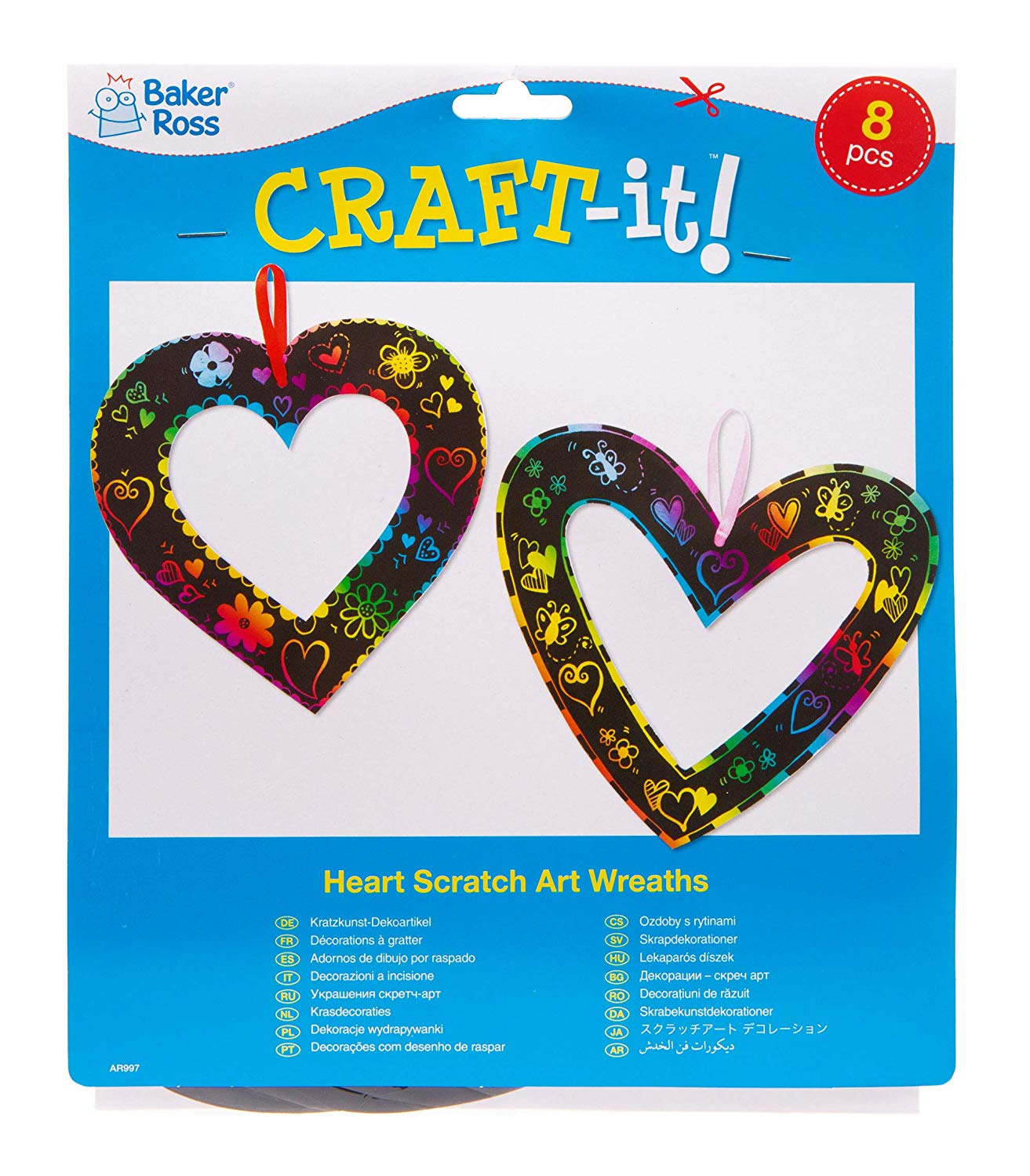 Baker Ross Heart Scratch Art Wreaths (Pack of 8) For Kids to Make and ...