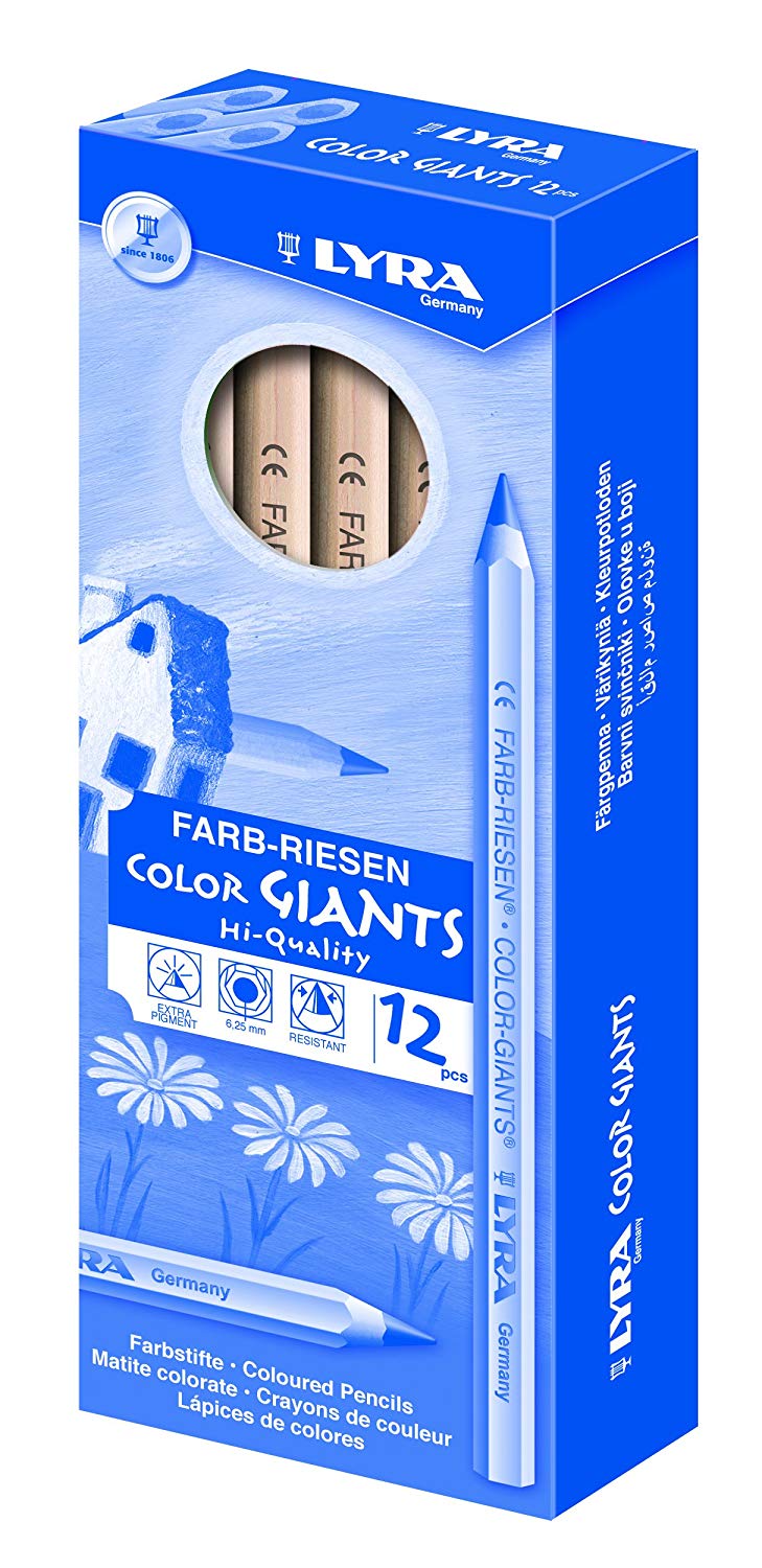 Lyra Colour Giants, Natural Cardboard Box of 12 Coloured Pencils. Black ...