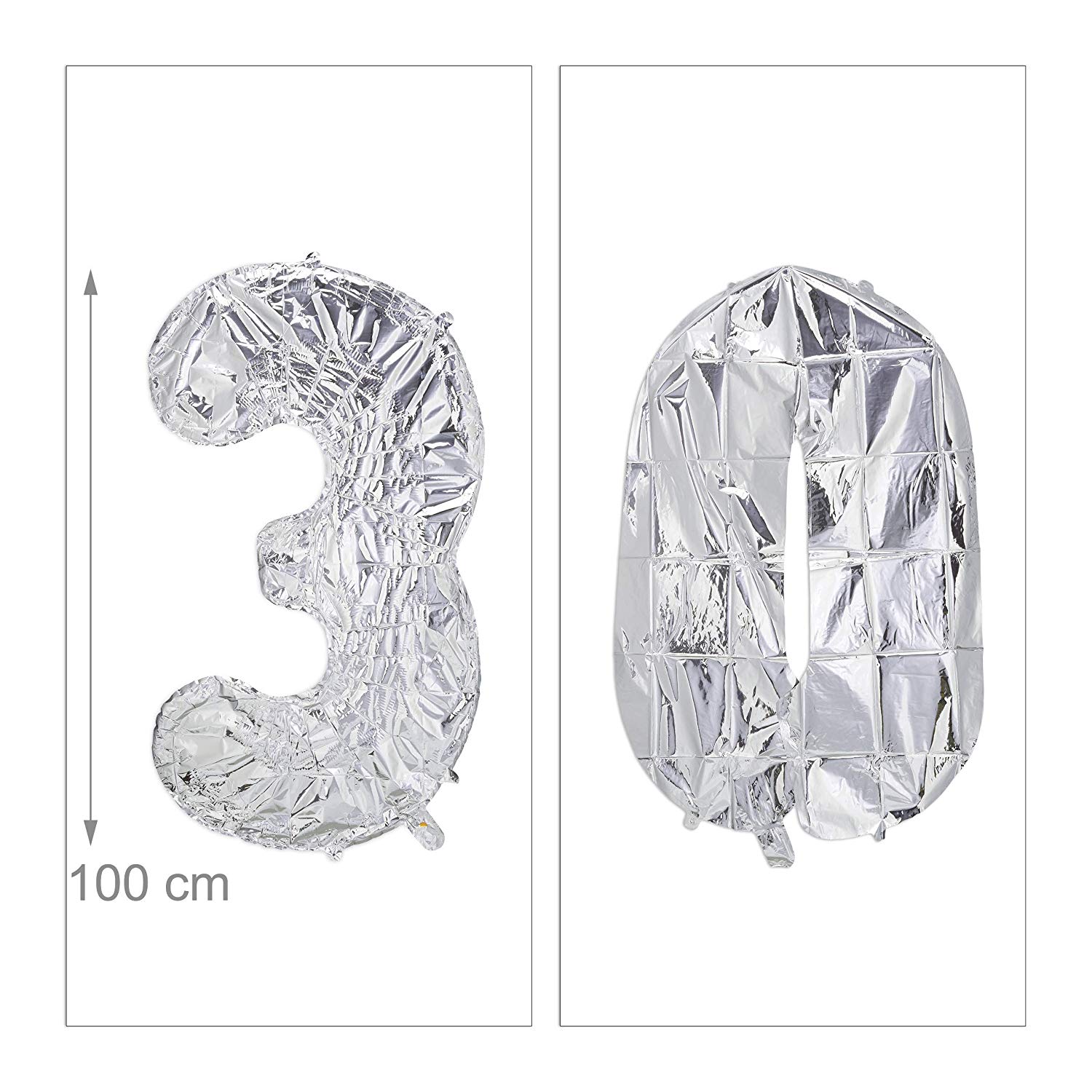 Relaxdays Foil Balloons Number 30, Jumbo Balloon, 30th Birthday ...