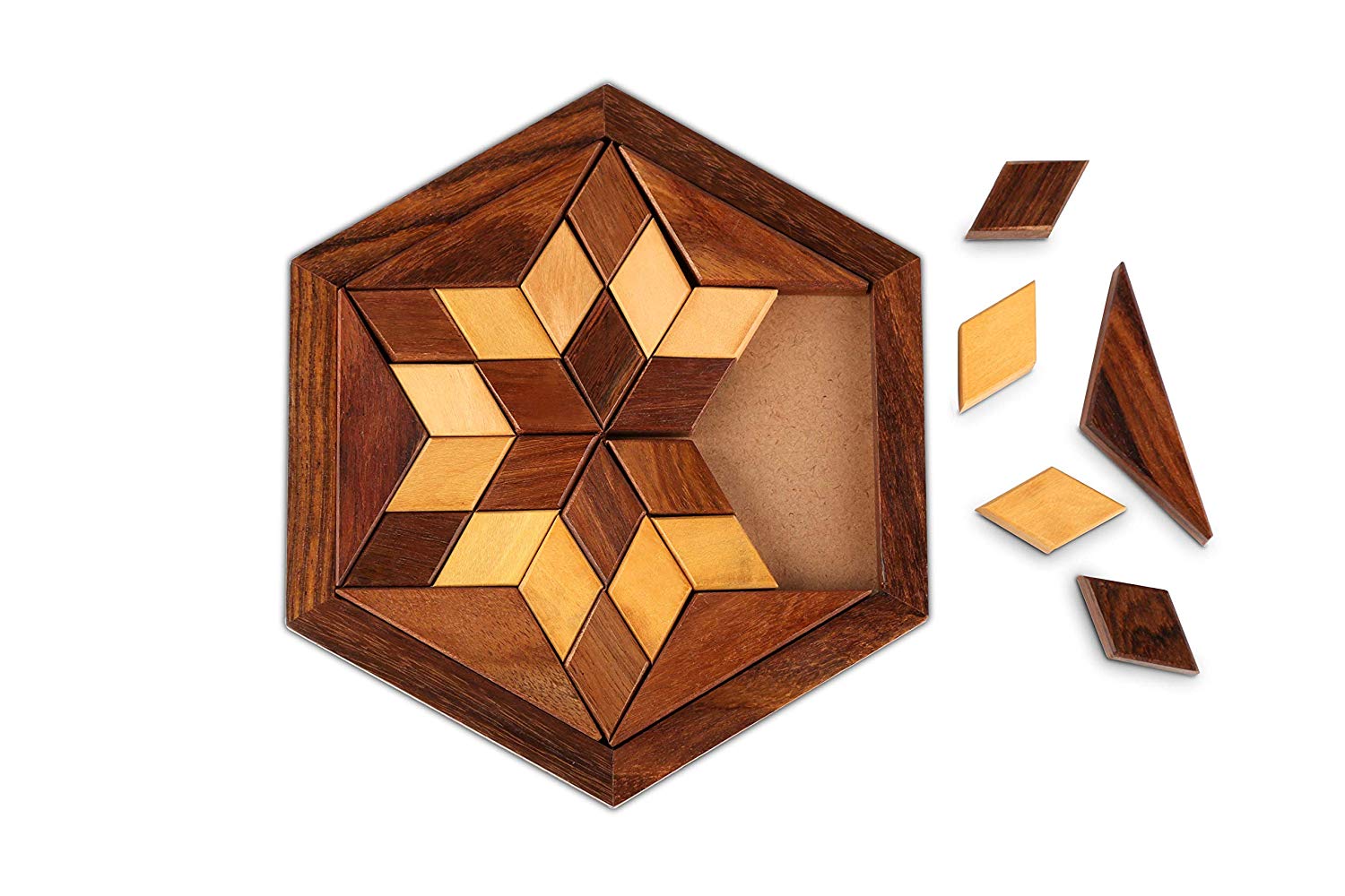 Penguin Home Hexagonal Wood Tangram Puzzle Game 6-inch, Natural, Wooden ...