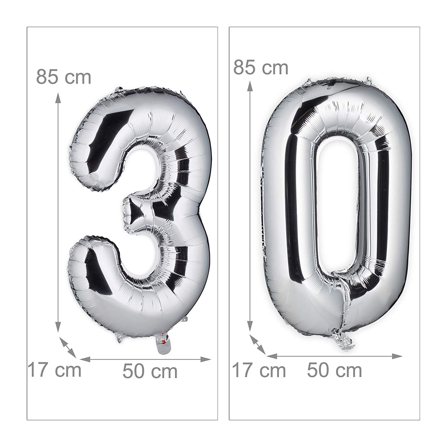 Relaxdays Foil Balloons Number 30, Jumbo Balloon, 30th Birthday ...