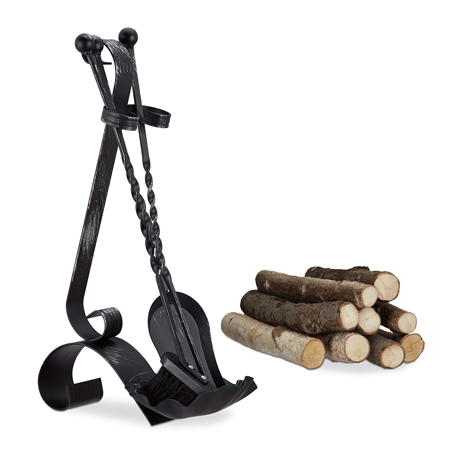 Relaxdays Steel Fireplace Companion Set, 4-Piece Fire Irons with Shovel ...
