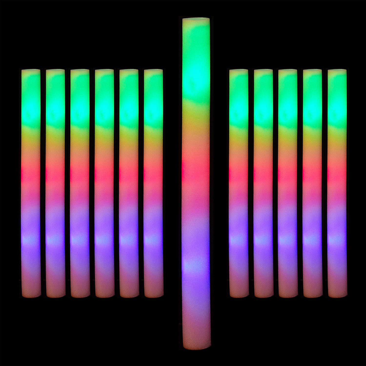 Relaxdays Set of 12 LED Glow Sticks, Foam Light-Up Toys, Included ...