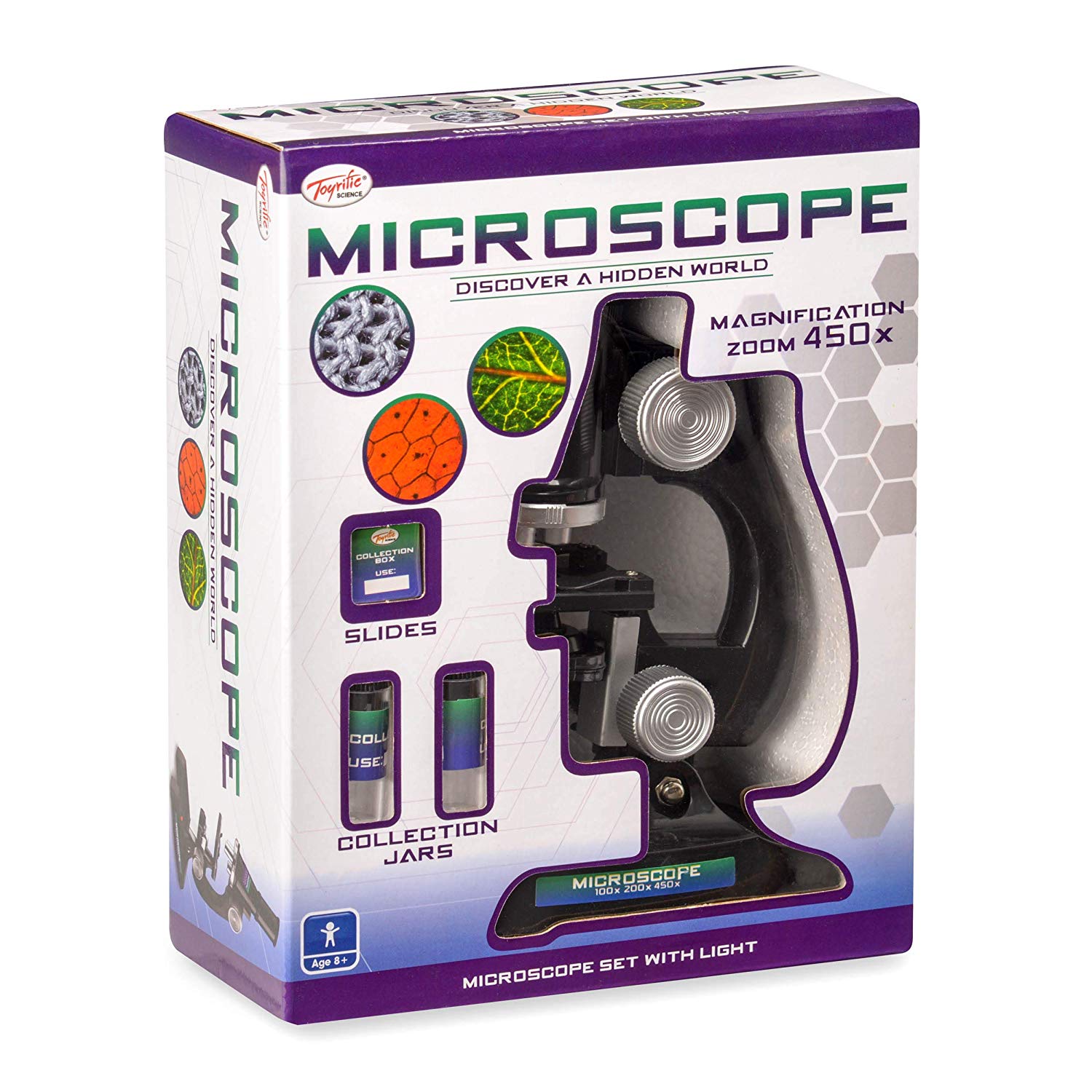 Toyrific Kids Microscope Set Kit with Light and 100x, 200x, 450x ...