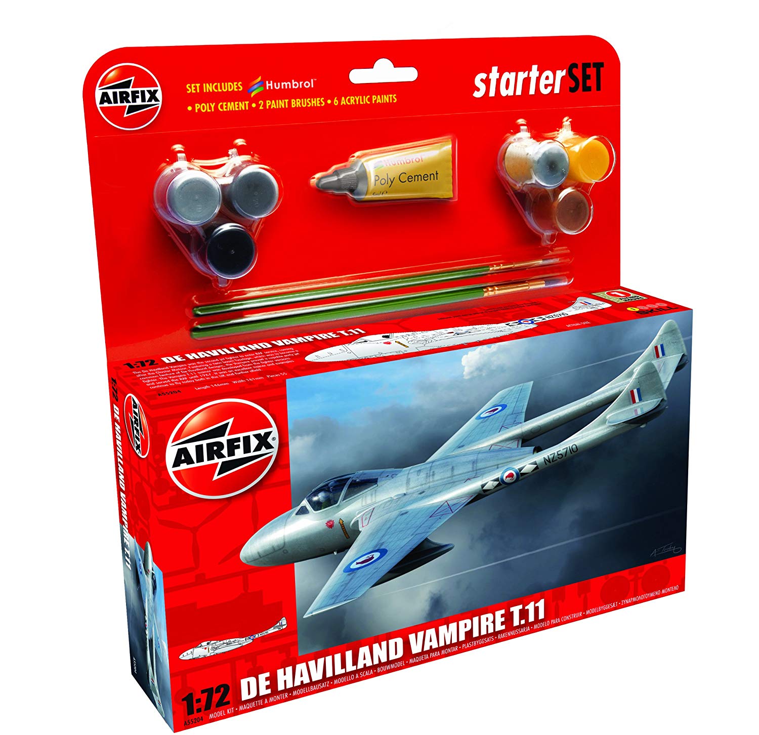 Airfix A55204 1:72 De Havilland Vampire T11 Starter Aircraft Model Set ...