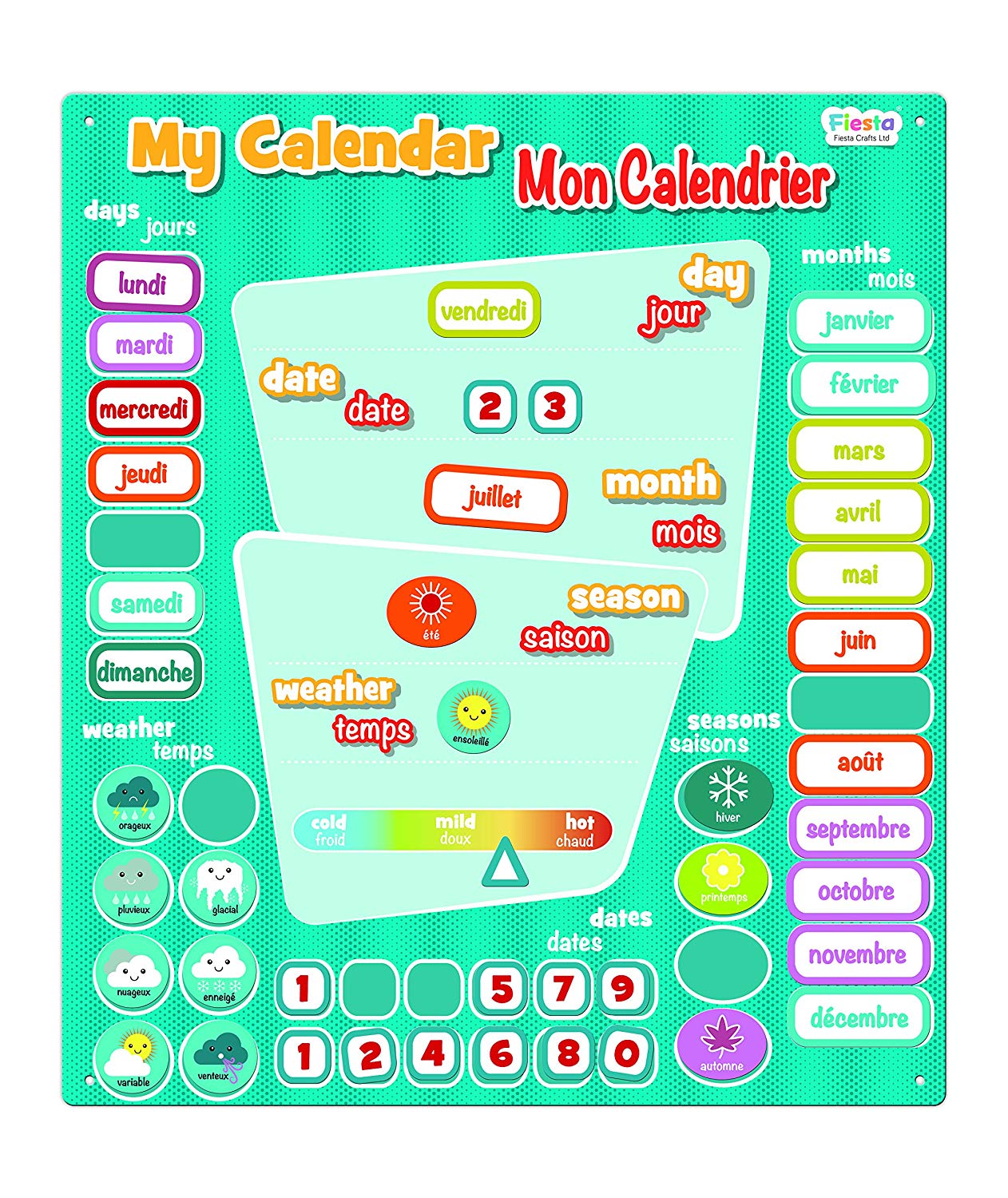 Fiesta Crafts T-2881 Fiesta Magnetic Bilingual FR-EN Calendar – TopToy