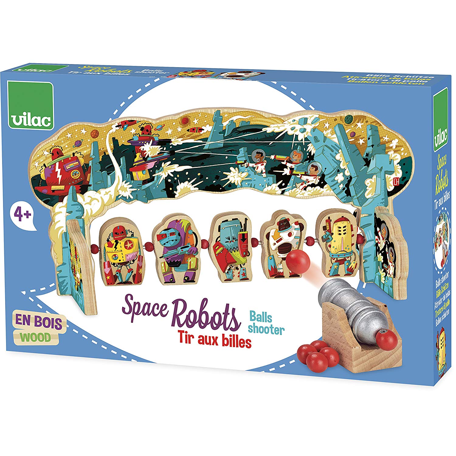 Vilac Vilac9901 Robots Shooting Marbles with Cannon, Multi-Color – TopToy