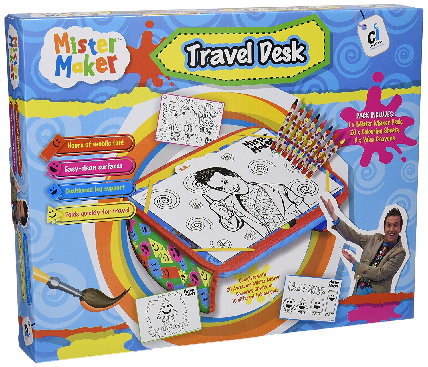 Mister Maker CI Travel Desk with 8 Wax Crayons and 20 Colouring Sheets ...