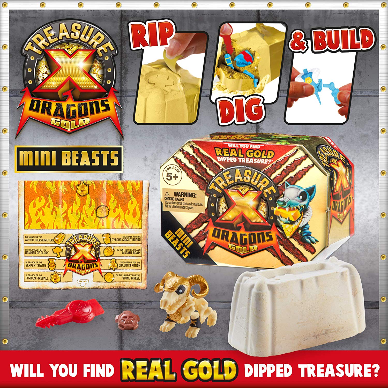 TREASURE X 41512 Dragons Gold Mini Beast Pack-Styles Vary, Multi – TopToy