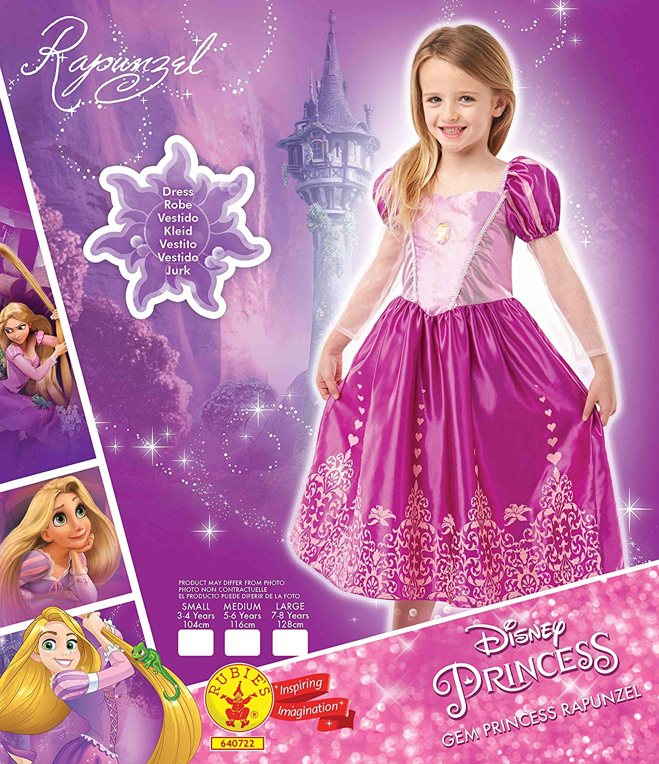 Rubie’s 640722M Official Disney Princess Rapunzel Gem Costume, Girls ...