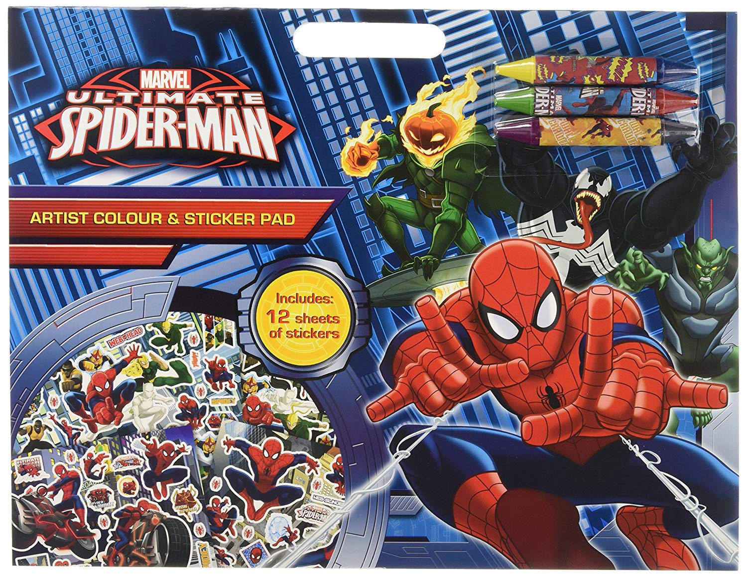 Spiderman Artist Colour & Sticker Pad, inc colour-in stickers, glow in ...