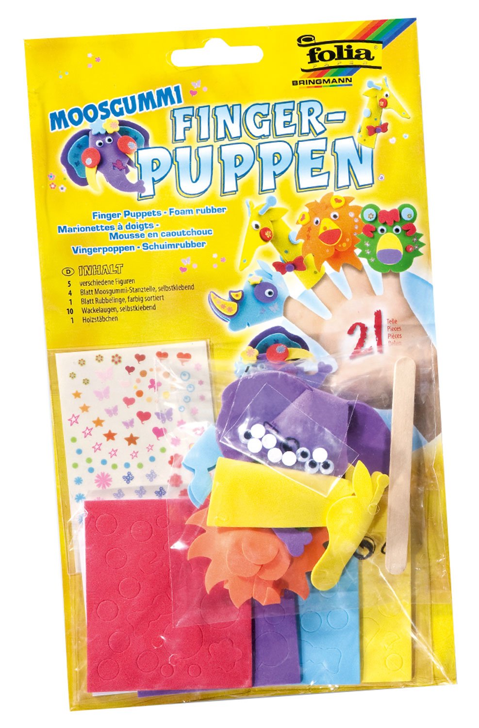 Folia 2362 – Foam Rubber Finger Puppets, 5 Different Zoo Animals ...