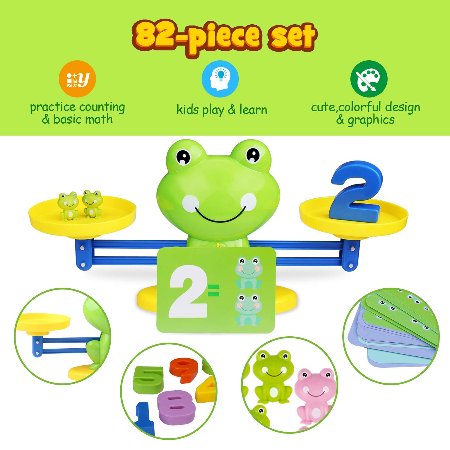 ICNOW 85 Pack Balance Math Game Early Education Math Toy Frog Balance ...