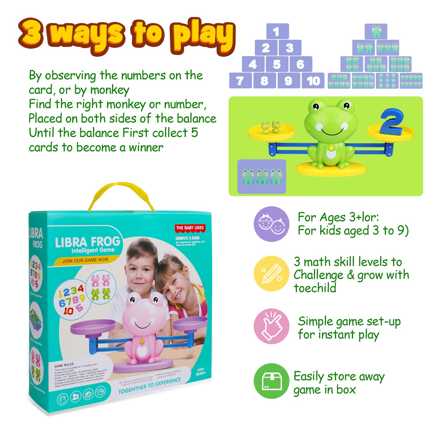 ICNOW 85 Pack Balance Math Game Early Education Math Toy Frog Balance ...