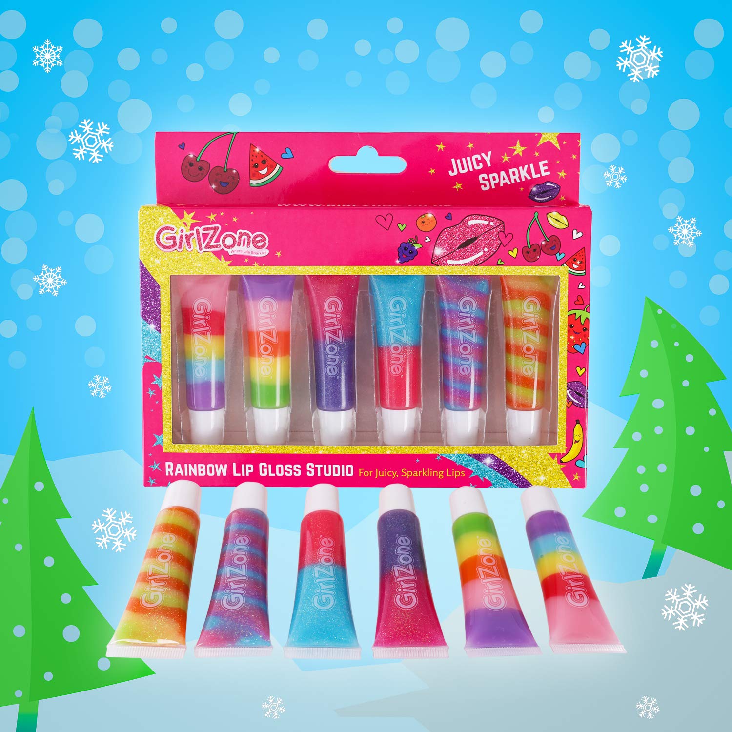 GirlZone Rainbow Fruity Lip Gloss Makeup Set For Girls, Christmas Gift ...