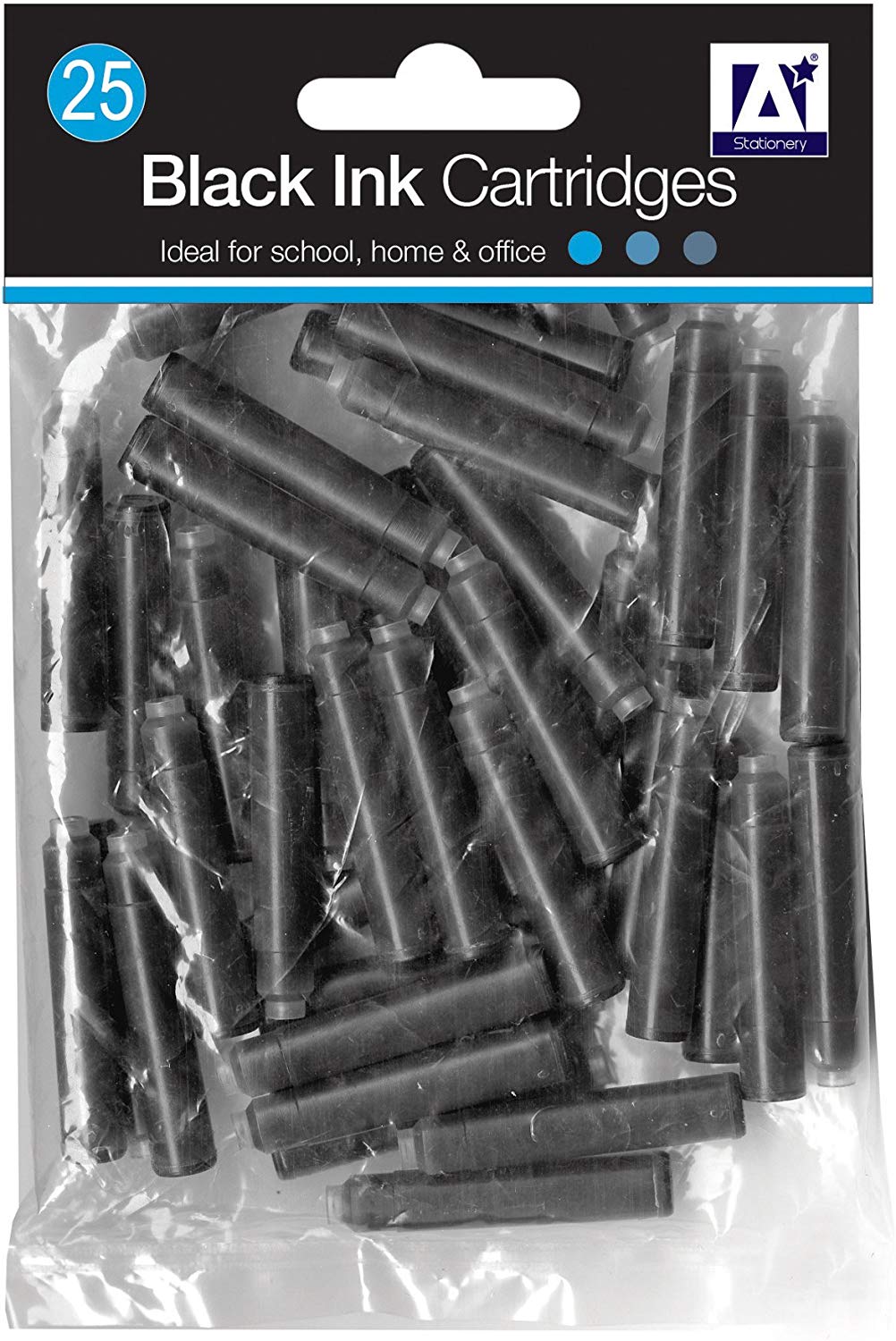 25 x Standard Sized Universal Black Fountain Pen Ink Cartridge Refills ...