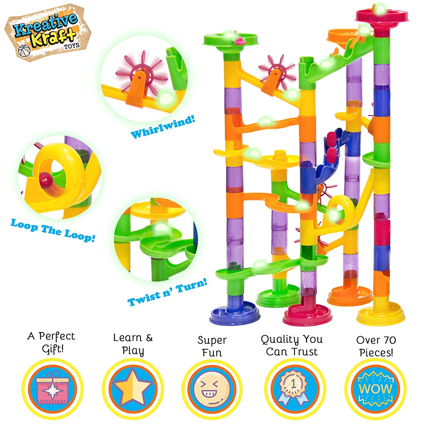 Kreativekraft Marble Runs for Kids, 74 Pcs Construction Toys with ...