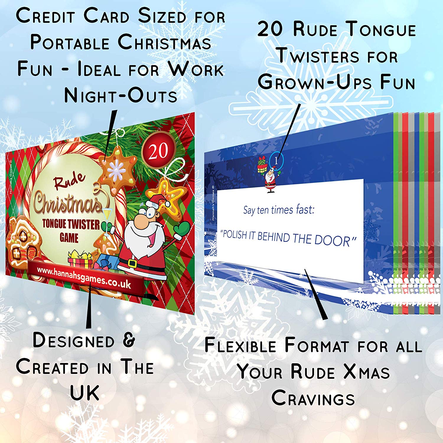 RUDE TONGUE TWISTERS Christmas Game Cards innuendo, secret Santa, work ...