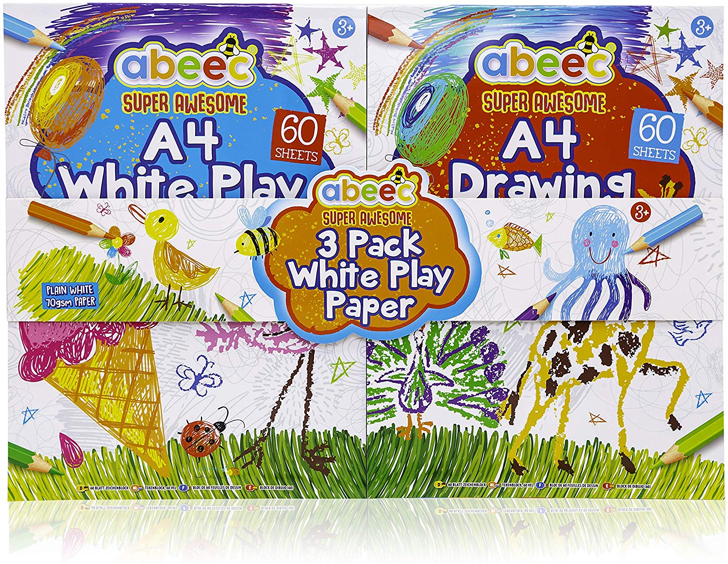abeec 3 Drawing Pads for Children – (3 pack) Includes 2 x A4 Plain ...