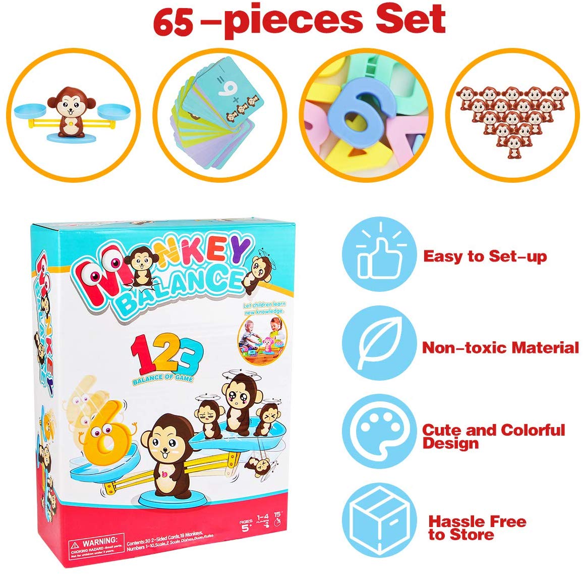 Aiduy Monkey Balance Maths Game Counting Toys, 65 pcs Cool Math Toys ...
