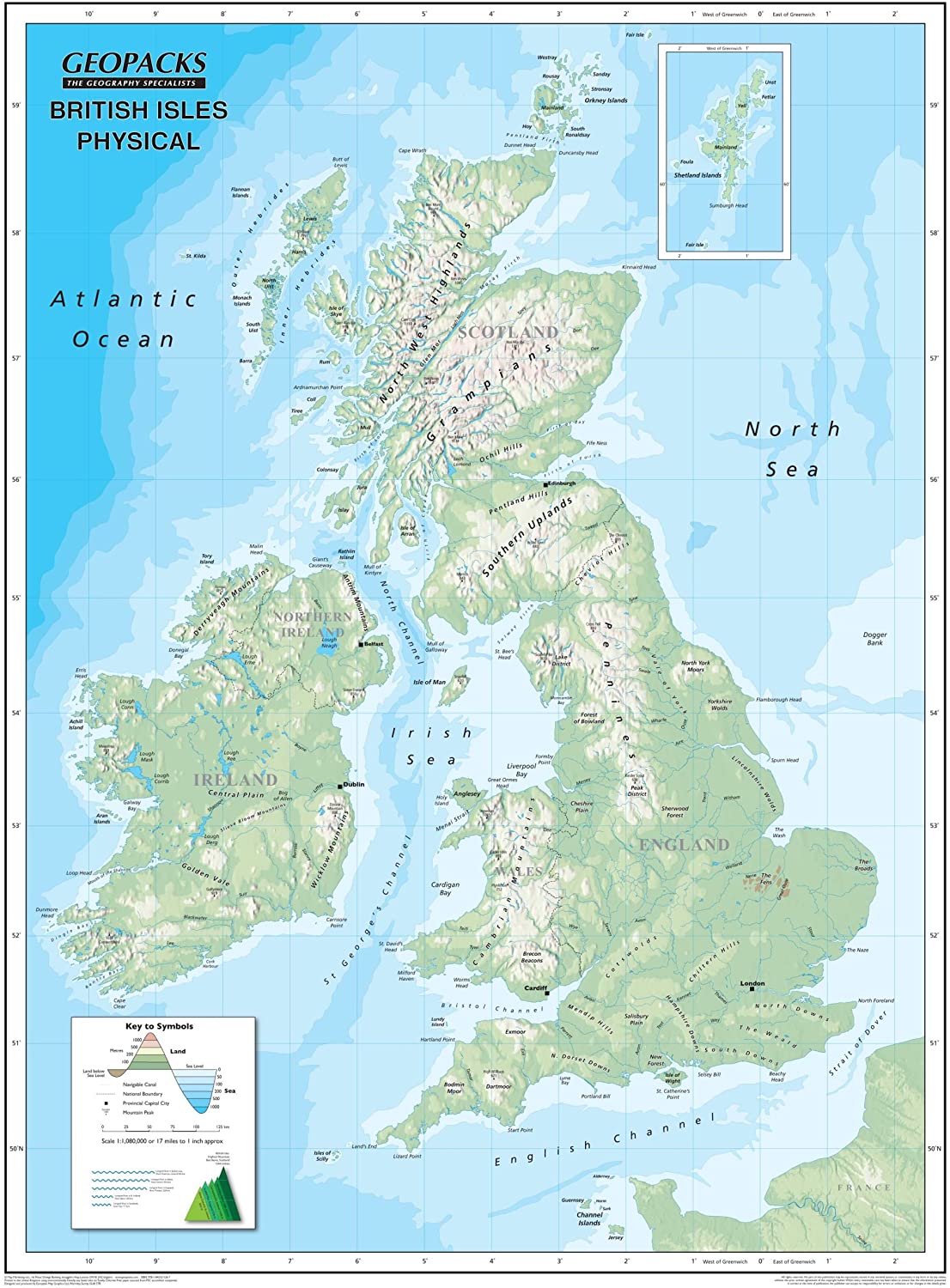 British Isles Wall Map For Children – Reversible Political/Physical ...