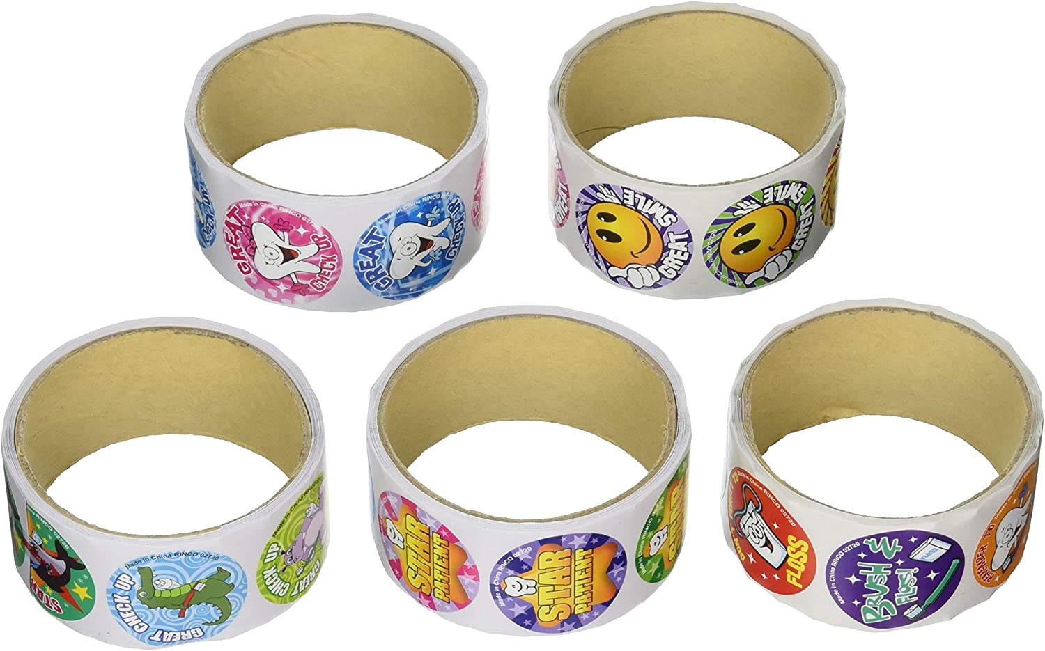 Dental Roll Sticker Assortment, 5 Rolls 100 Stickers Per Roll / 500 ...