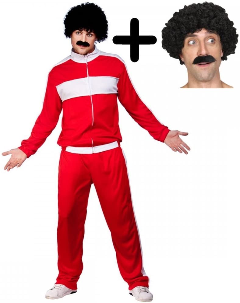 Scouser Tracksuit + Wig & Tash Mens Fancy Dress 1980s Shell Suit 80s ...