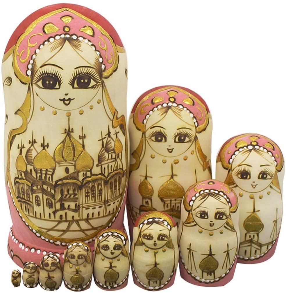 Set 10 Pcs Moscow Kremlin Wooden Stacking Toy Toddler Doll Traditional ...