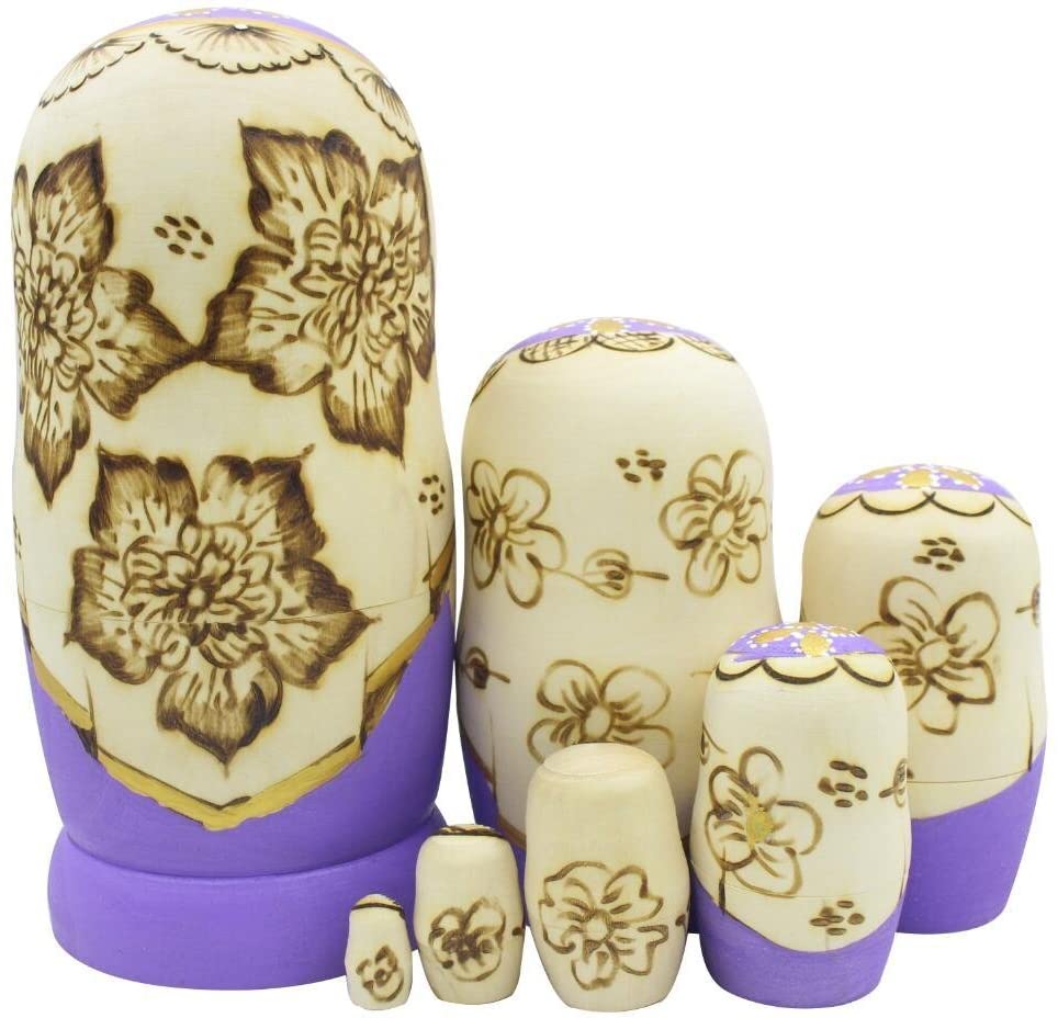 Set 7 Pcs Long Braids Girl Purple Matryoshka Dolls Babushka Doll ...