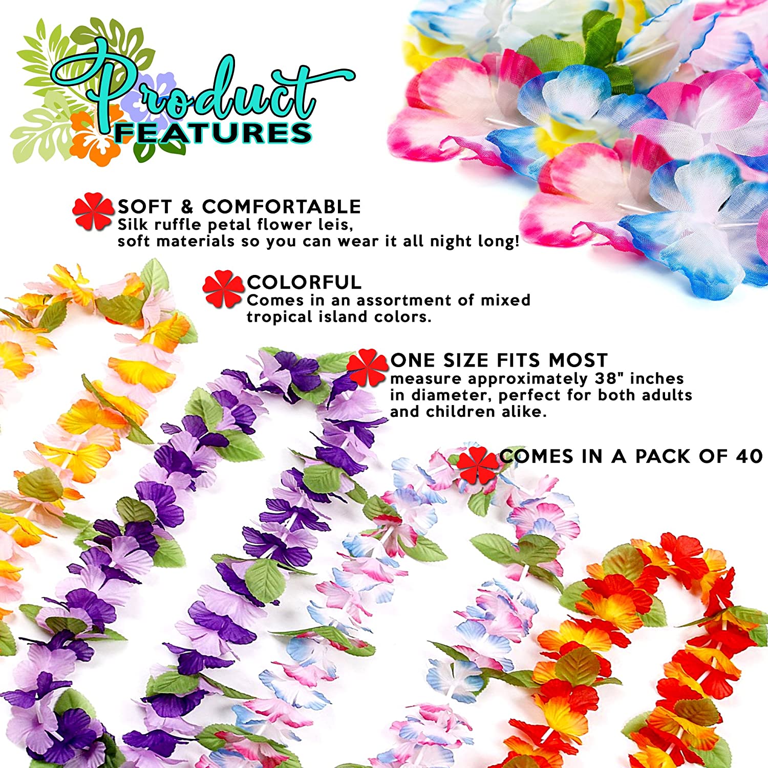 THE TWIDDLERS – Hawaiian Garlands / Lei Luau Flower Necklaces for Hula ...