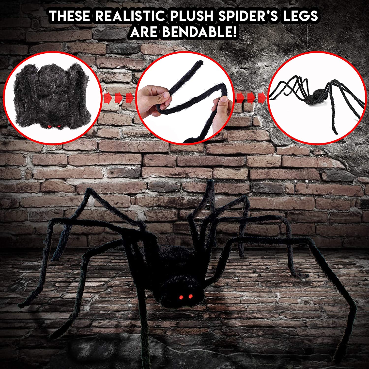 THE TWIDDLERS – Giant Black Spider, 50 in/127cm – Huge Hairy Realistic ...