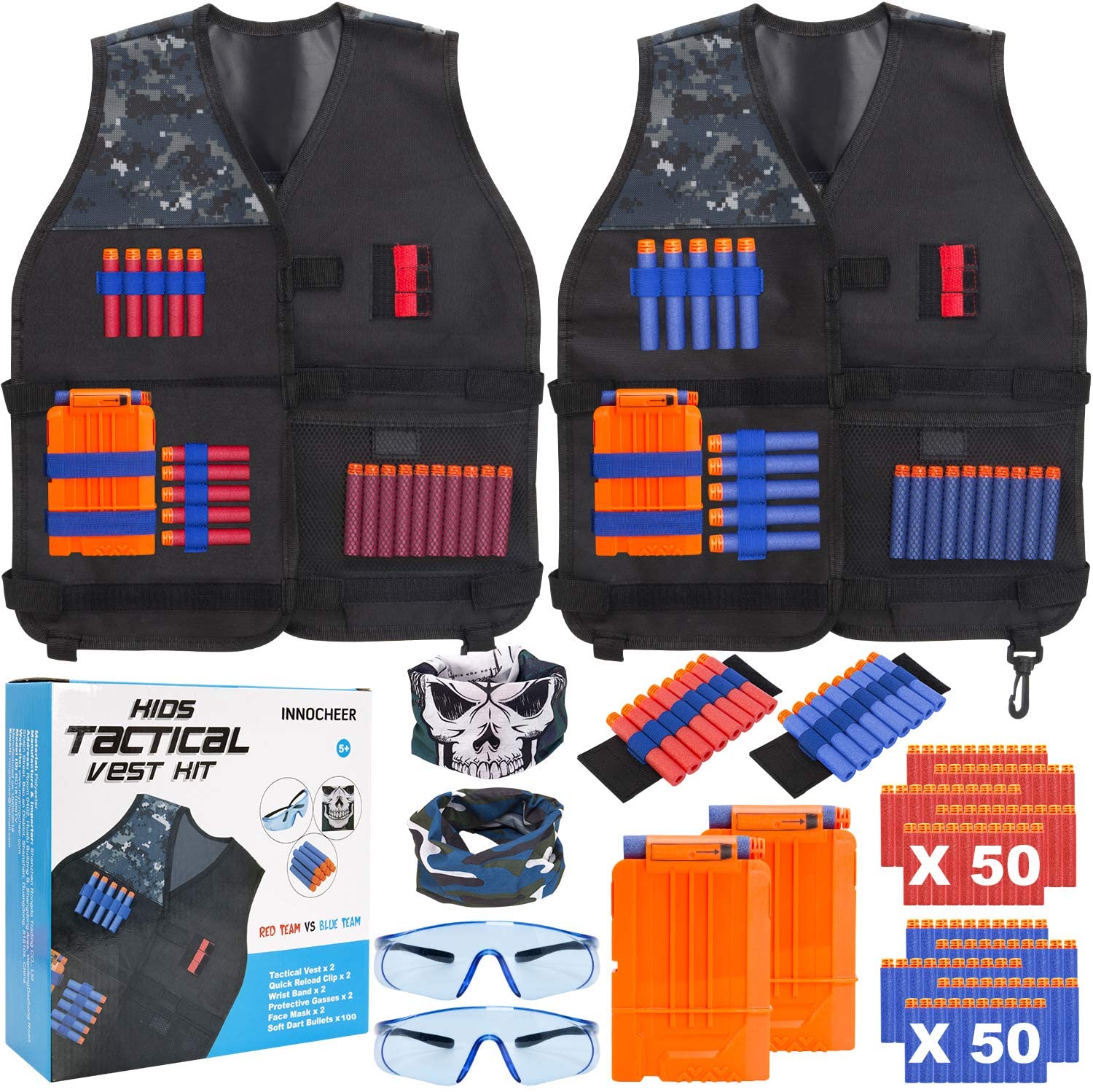 INNOCHEER 2 Pack Kids Tactical Vest Kit with 100 Pcs Refill Darts, 2 ...