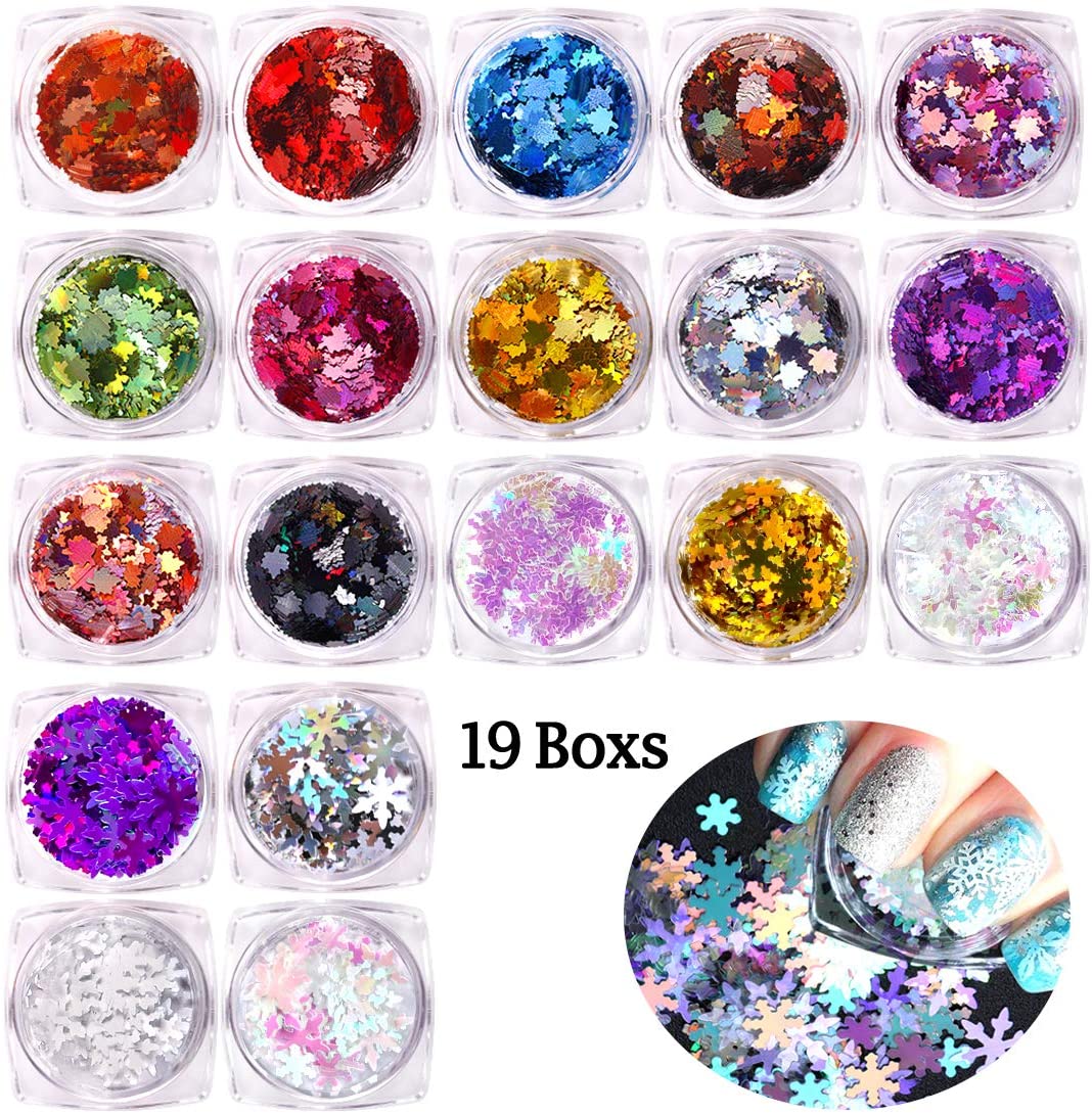 19 Boxes Holographic Nail Sequins, 12 Boxes Colored Maple Leaf Sequins ...