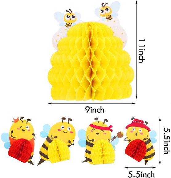 5 Pieces Bee Party Decorations Bumble Honeycomb Centerpiece Bee Party ...