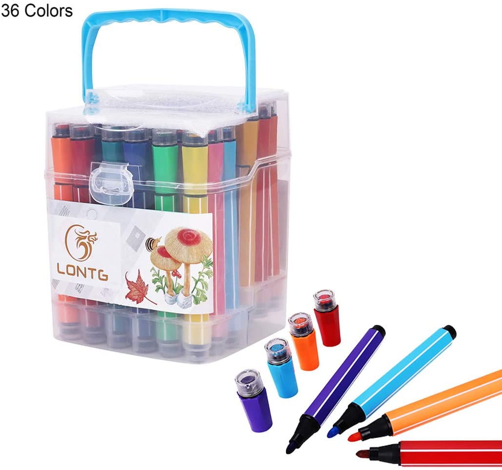 36pcs Kids Watercolour Brush Pens Set Washable Colouring Pen Kit ...