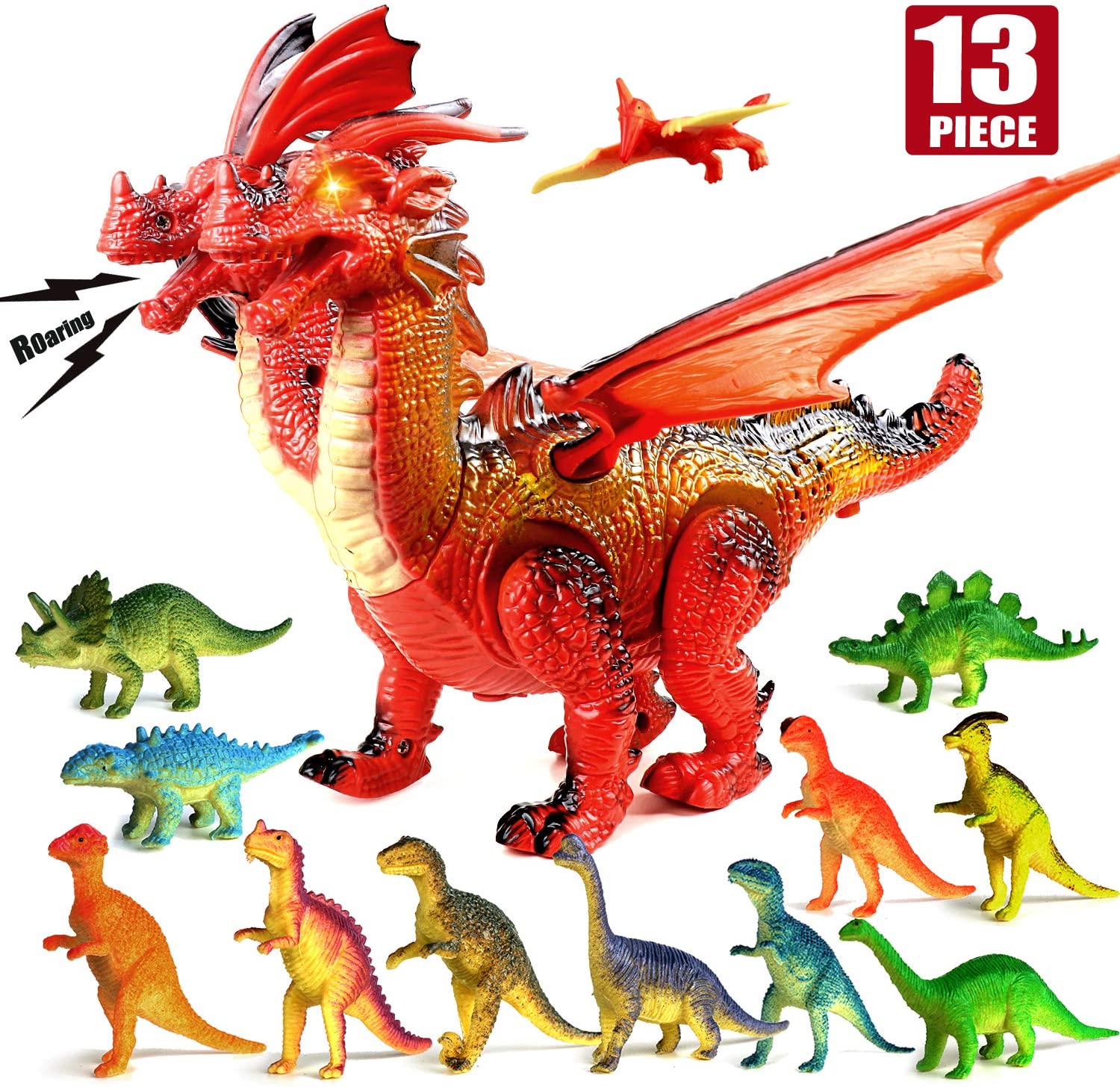 DUTISON Dinosaur Toys Walking Realistic Dinosaur with Sound for – Pack ...